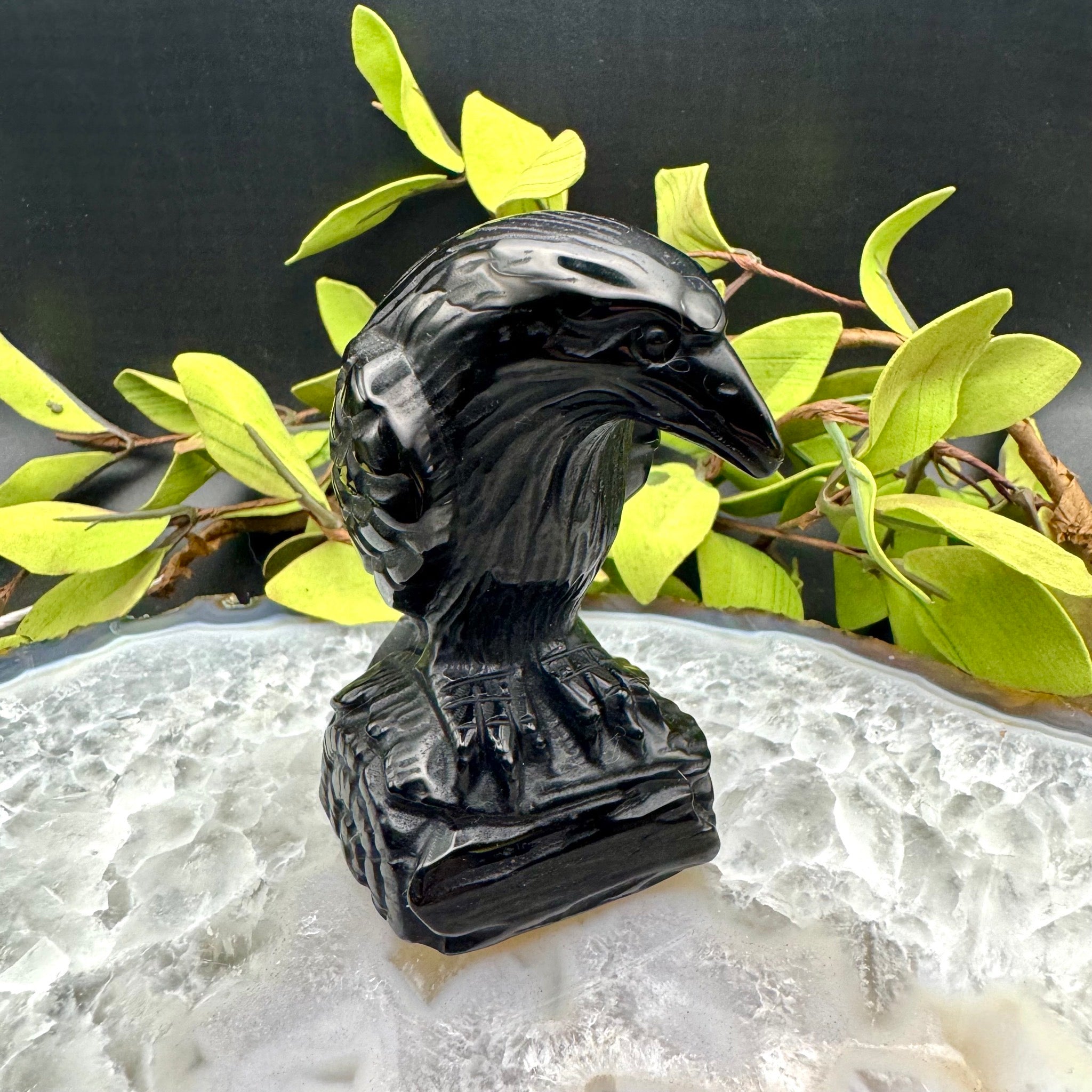 Black Obsidian Raven on Log Carving – Soul Journey Gems